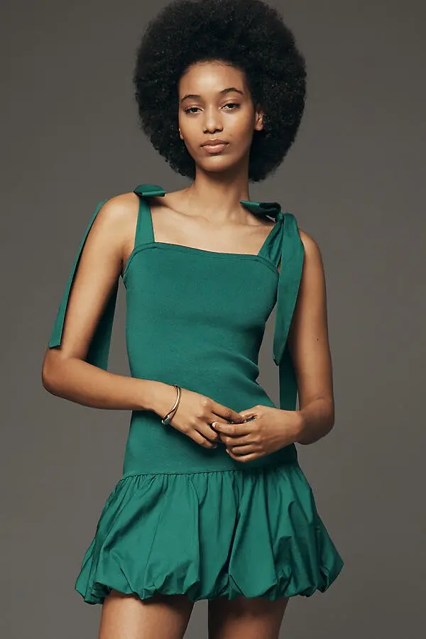 Anthropologie Cotton Bubble-hem Mini Dress - Green