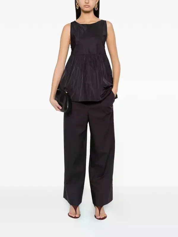 SUSANNE BOMMER Sleeveless Peplum Top With Ribbon Tie - Black