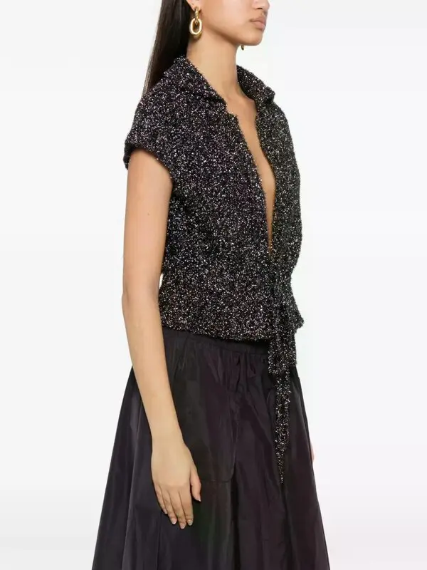 SUSANNE BOMMER Metallic-effect Tie-fastening Top - Black