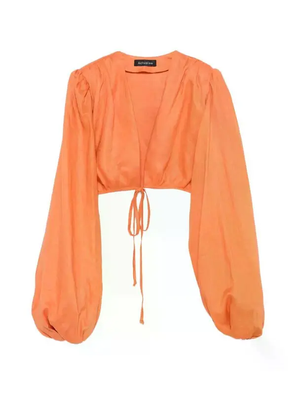 ACTUALEE Tie-fastening Puff-sleeve Top