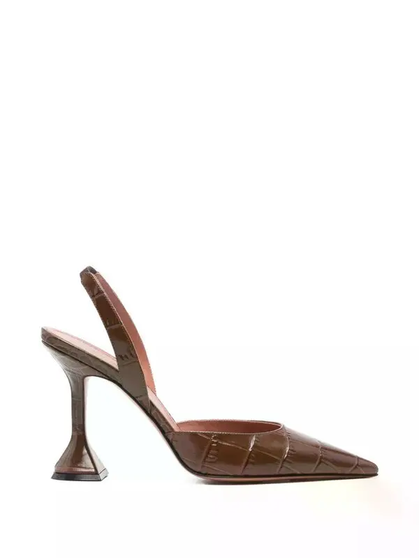Amina Muaddi Holli Croc-effect Pumps - Brown