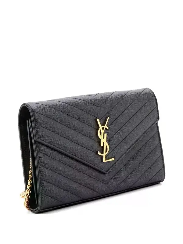 Saint Laurent Chevron Leather Wallet On Chain Bag - Black