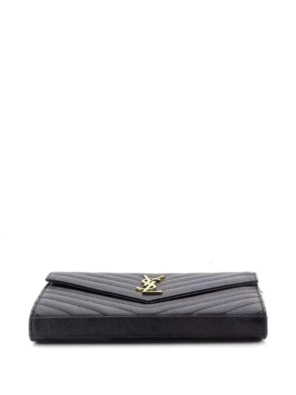 Saint Laurent Chevron Leather Wallet On Chain Bag - Black