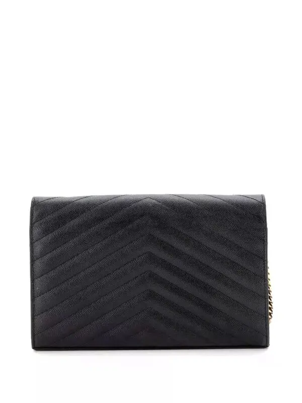 Saint Laurent Chevron Leather Wallet On Chain Bag - Black