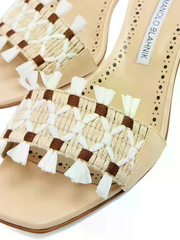 Manolo Blahnik Woven-detail Fringed Mules