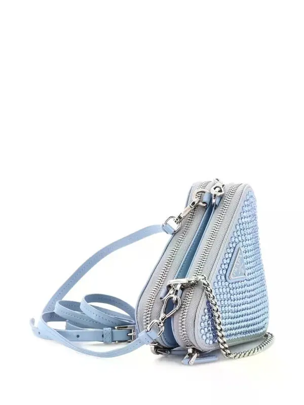 Prada Triangle Double Pouch Crystal Embellished Mini Crossbody Bag - Blue