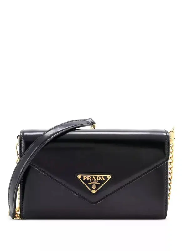 Prada Triangle Logo Envelope Chain Crossbody Bag - Black