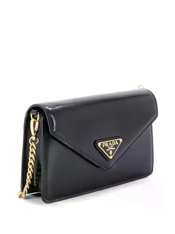 Prada Triangle Logo Envelope Chain Crossbody Bag - Black