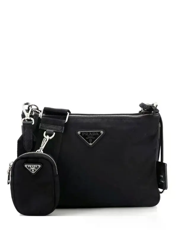 Prada Re-edition 2000 Double Zip Shoulder Bag Tessuto Small Crossbody Bag - Black