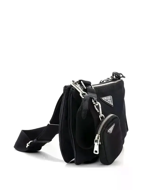 Prada Re-edition 2000 Double Zip Shoulder Bag Tessuto Small Crossbody Bag - Black