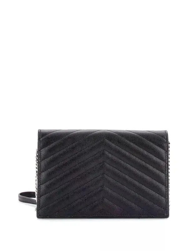 Saint Laurent Monogram Wallet On Chain Matelasse Chevron Leather - Black