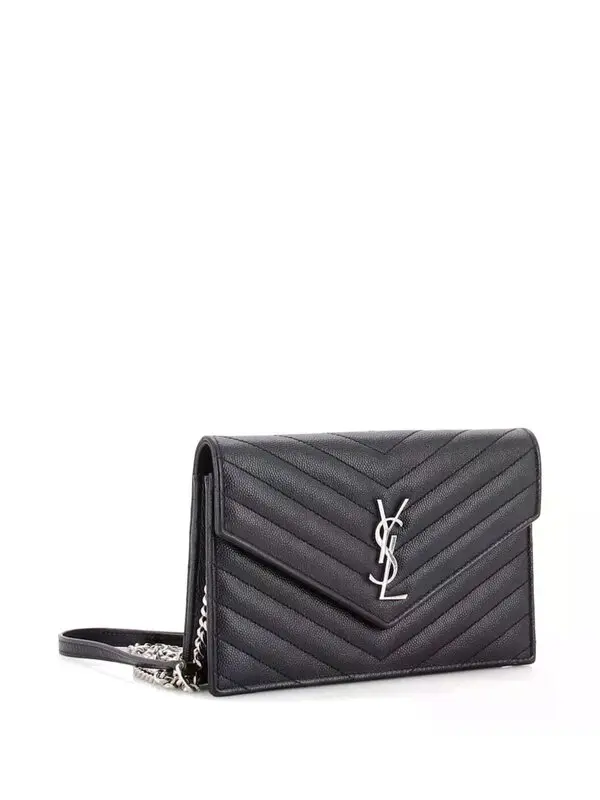 Saint Laurent Monogram Wallet On Chain Matelasse Chevron Leather - Black