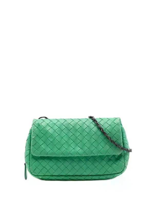 Bottega Veneta Mini Nappa Intrecciato Expandable Chain Flap Crossbody Bag - Green