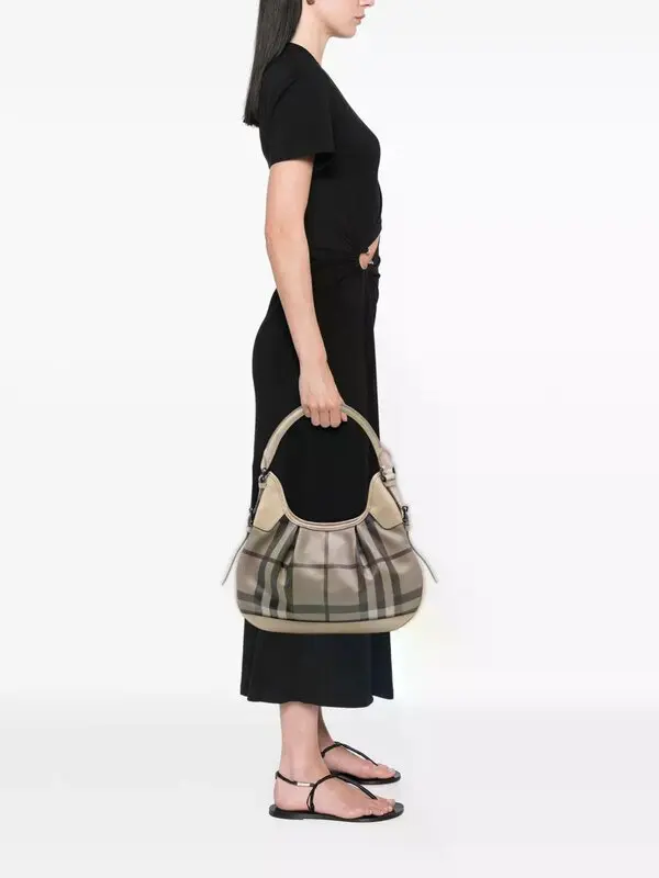 Burberry Smoked Check Coated Canvas Brooklyn Hobo Bag - Neutrals