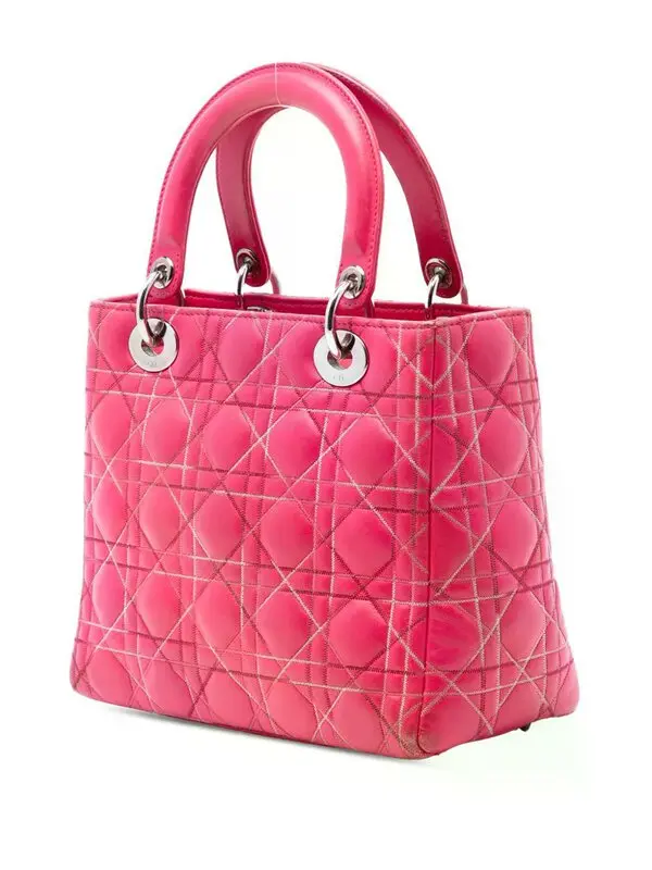 Dior 2011 Medium Lambskin Cannage Lady Satchel - Pink