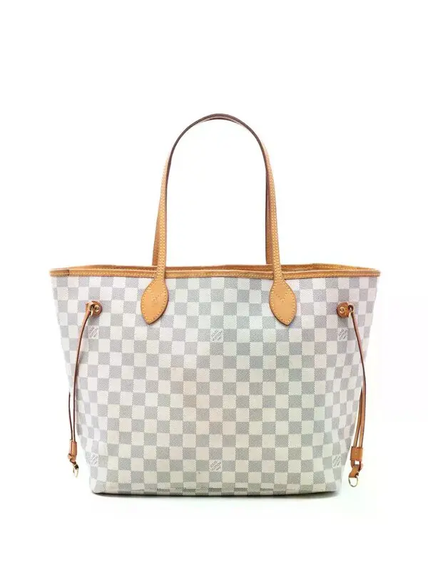 LOUIS VUITTON Damier Azur Neverfull Mm Tote Bag - White