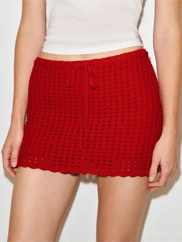 REFORMATION Fleurine Cotton Crochet Mini Skirt - Red