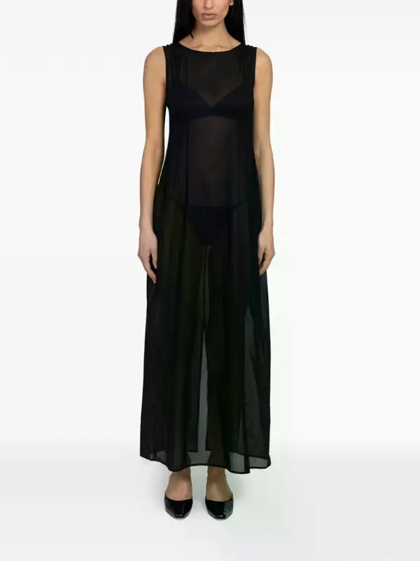 AMOMENTO Pintuck Sheer Dress - Black