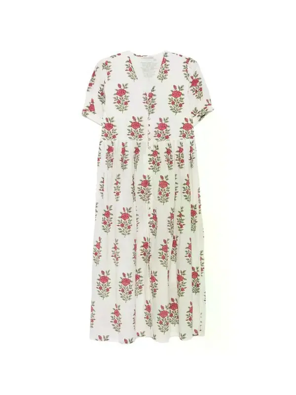 ELLEBLEU Gemma Floral-print Short-sleeve Dress - White
