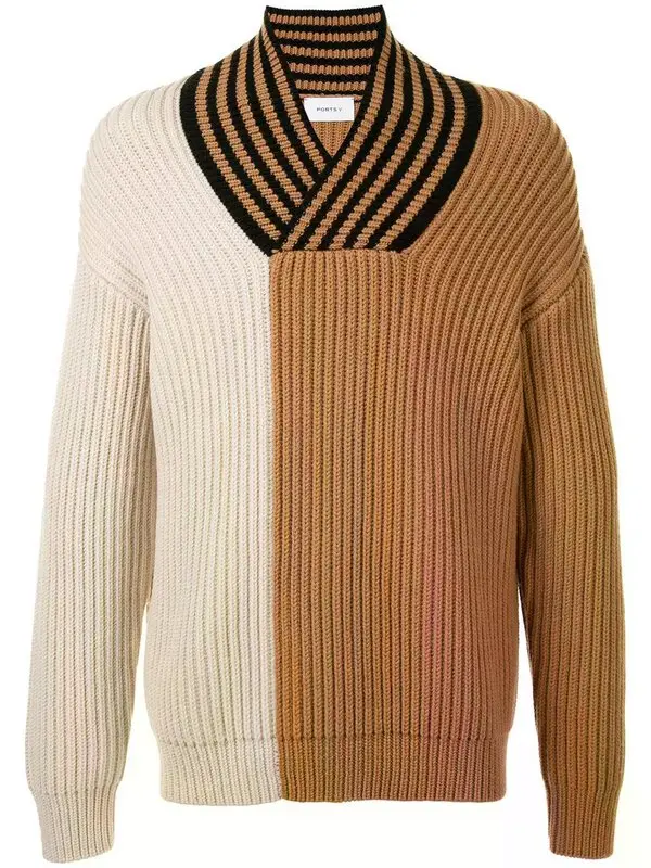 PORTS V Colour-block Panelled Sweater