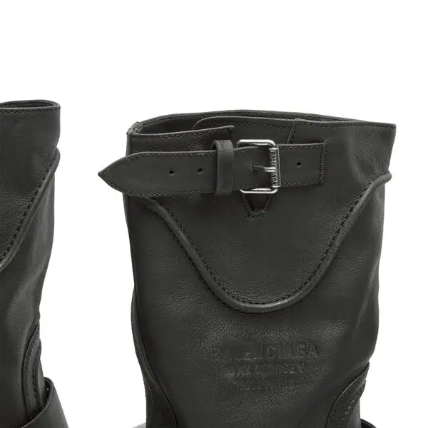 Balenciaga Black Leather Sculptural Boots - Black/silver