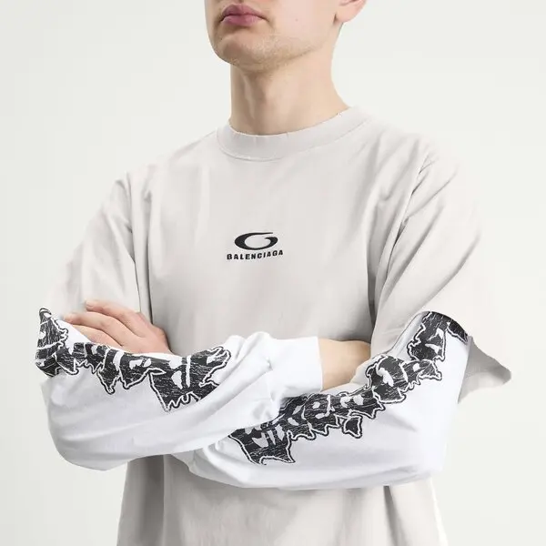 Balenciaga Metal Merch Double T-shirt - Light Grey/white