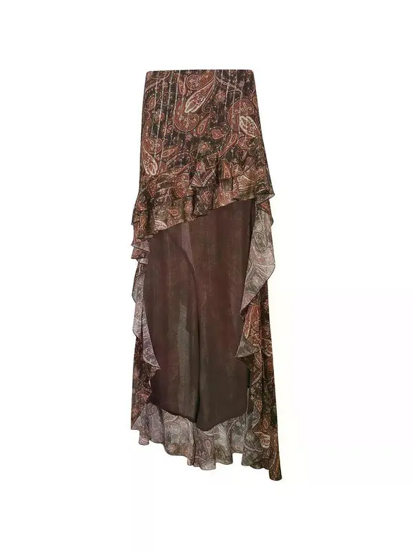Andamane The Attico Paisley Print Ruffled Maxi Skirt - Brown