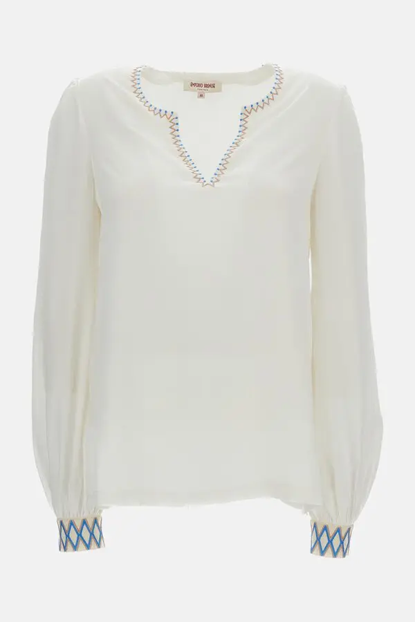 EMPORIO SIRENUSE Embroidered Silk Blouse - White