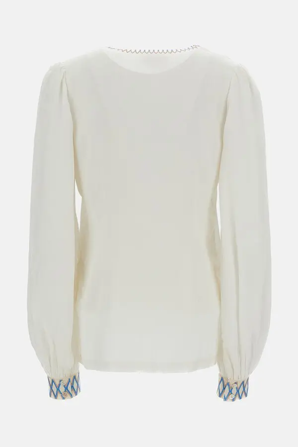 EMPORIO SIRENUSE Embroidered Silk Blouse - White