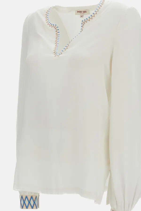 EMPORIO SIRENUSE Embroidered Silk Blouse - White