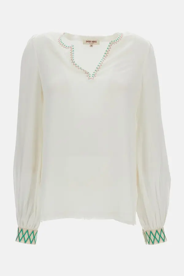 EMPORIO SIRENUSE Embroidered Silk Blouse - Rosso