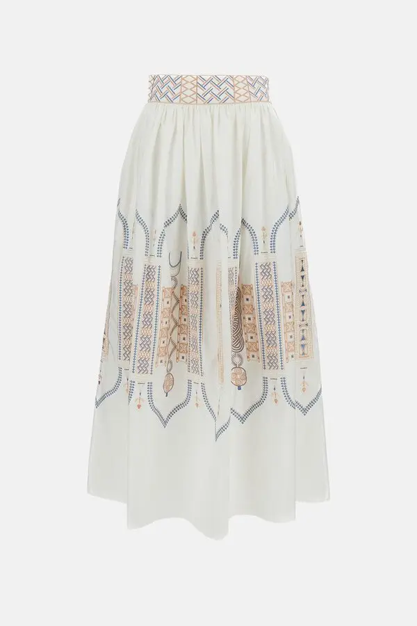 EMPORIO SIRENUSE Ombretta Long Skirt With Lace Embroidery - White