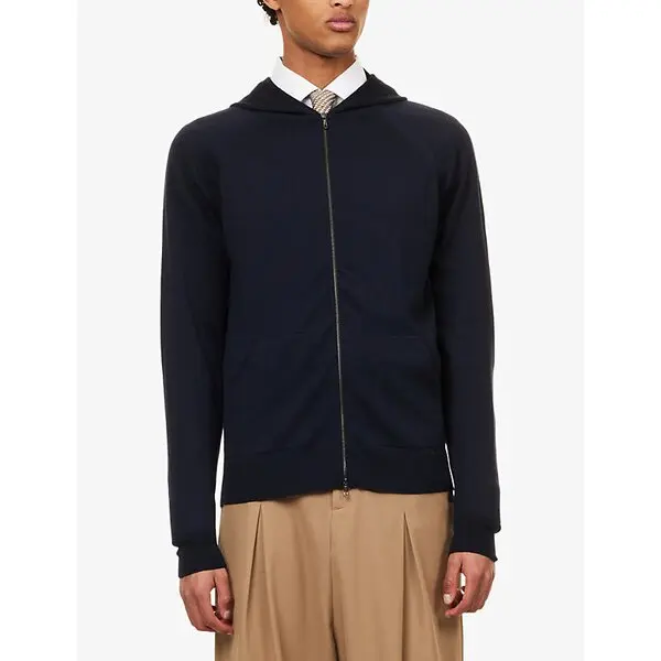 John Smedley Carty Merino Wool Zip-up Hoodie - Midnight