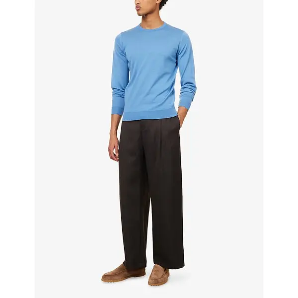 John Smedley Lundy Crewneck Merino Wool Jumper - Chambray Blue