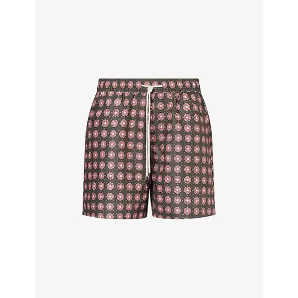 Oas Lumo Graphic Print Swim Shorts - Coffee