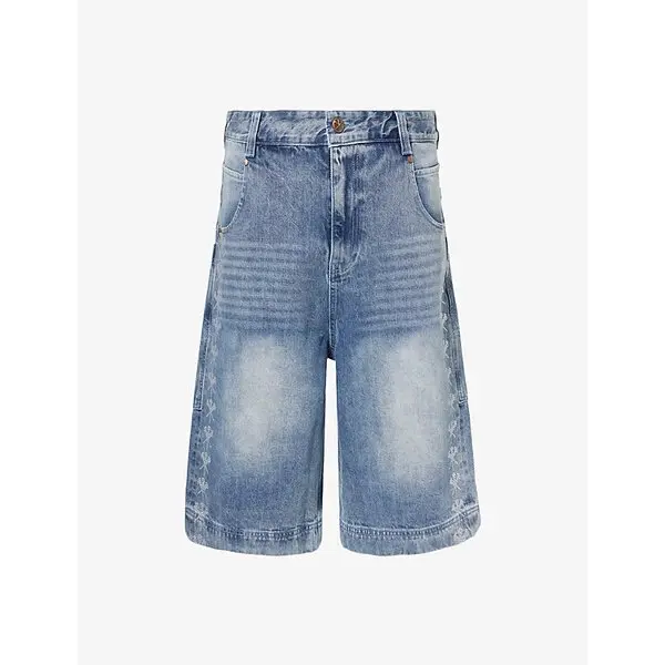 GODMADE Crystal Embellished Cotton Denim Shorts