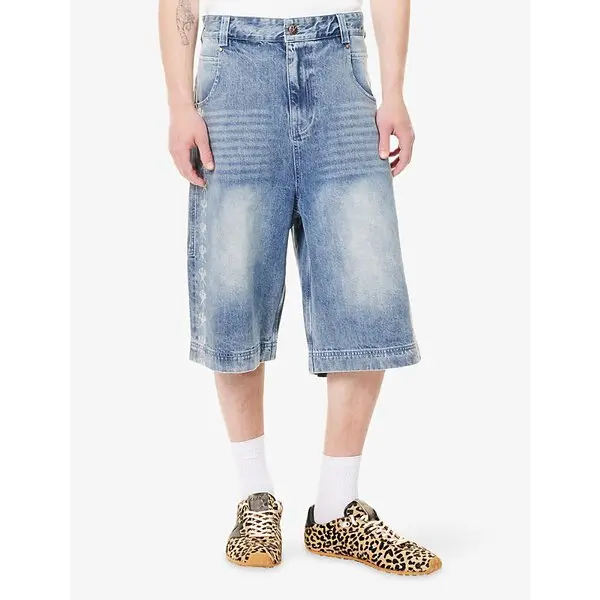GODMADE Crystal Embellished Cotton Denim Shorts