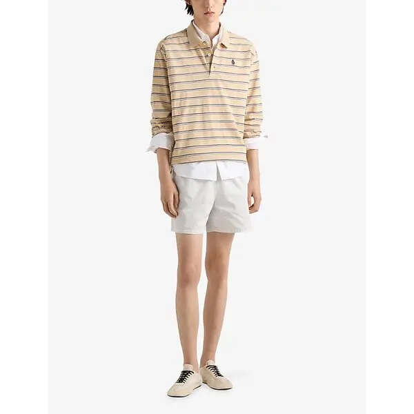 Prada Striped Cotton Pique Polo Shirt - Neutral