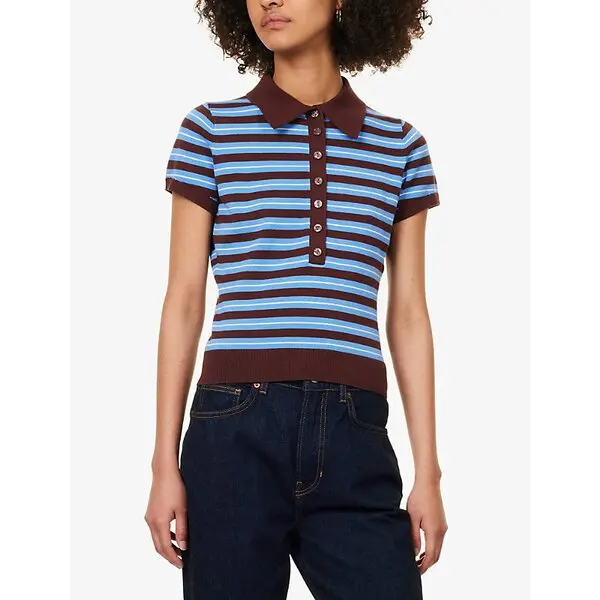 REFORMATION Bentley Striped Cotton-blend Polo Top