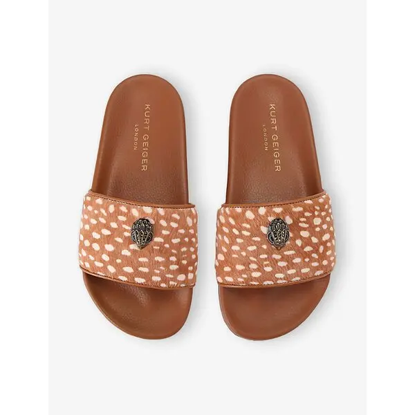 Kurt Geiger Meena Eagle Leather Slides - Camel/oth