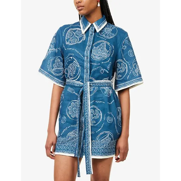 ALEMAIS Lucky Belted Linen Mini Dress