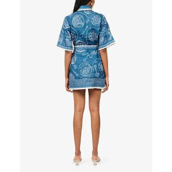 ALEMAIS Lucky Belted Linen Mini Dress