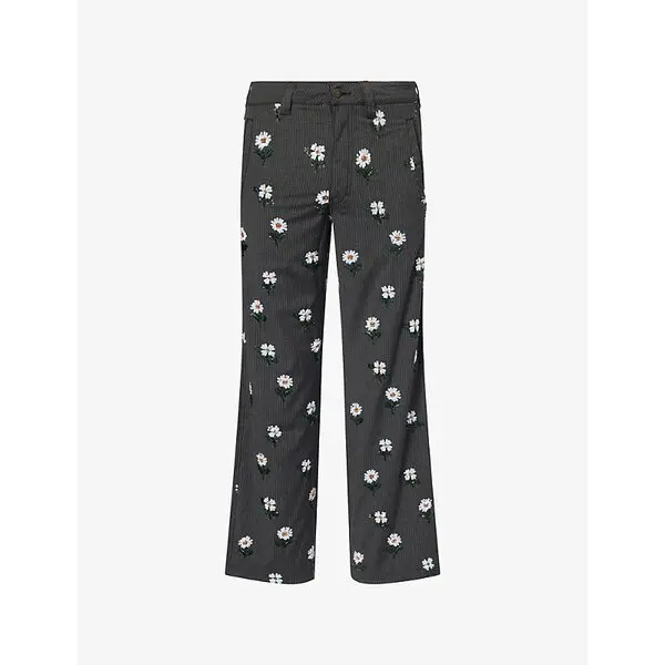 HONOR THE GIFT Flower-beaded Pinstripe Cotton Trousers