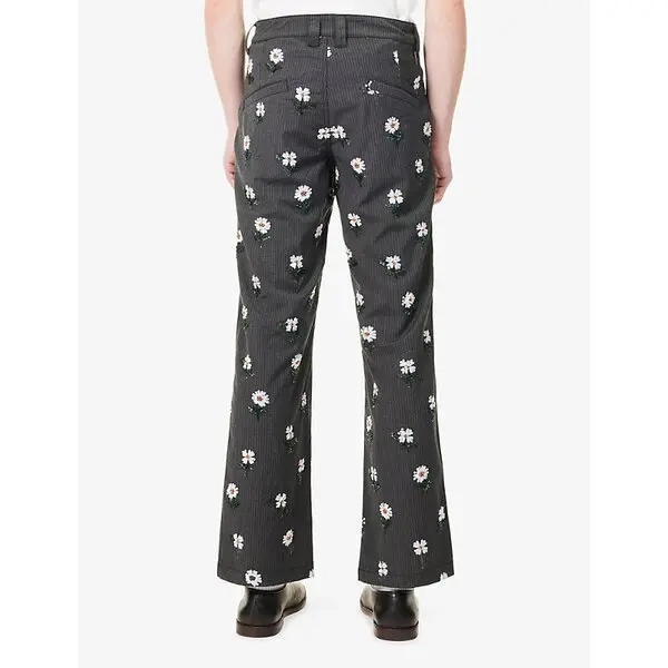 HONOR THE GIFT Flower-beaded Pinstripe Cotton Trousers