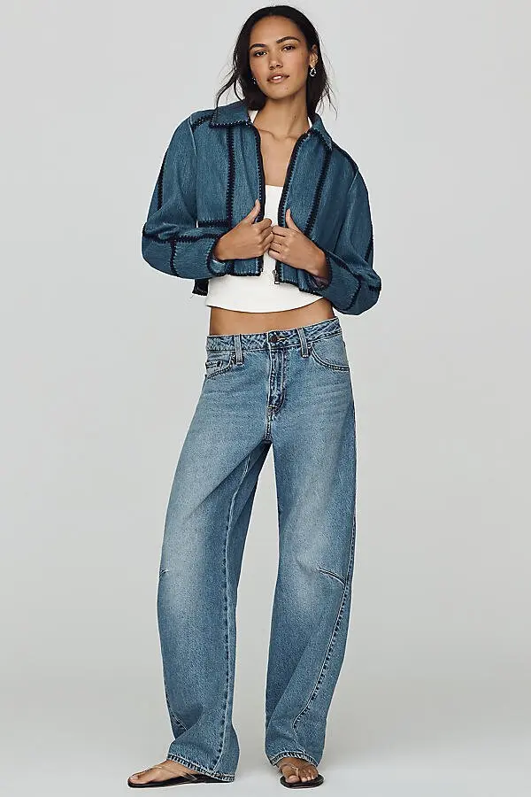 Anthropologie Freya Stitched Zip-up Jacket - Medium Denim