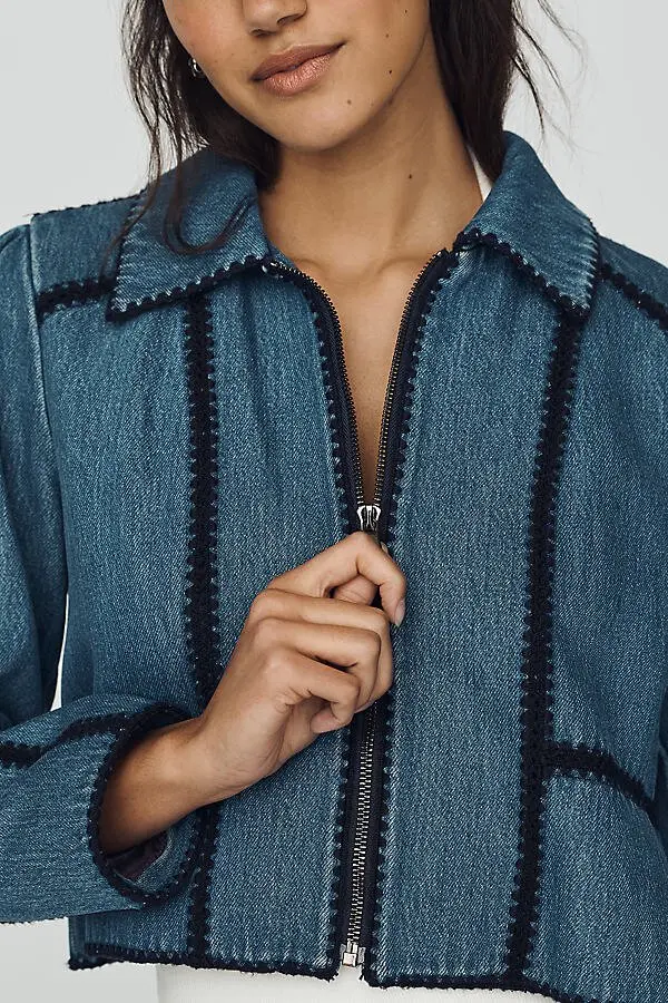Anthropologie Freya Stitched Zip-up Jacket - Medium Denim
