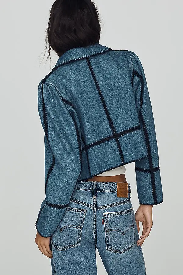 Anthropologie Freya Stitched Zip-up Jacket - Medium Denim
