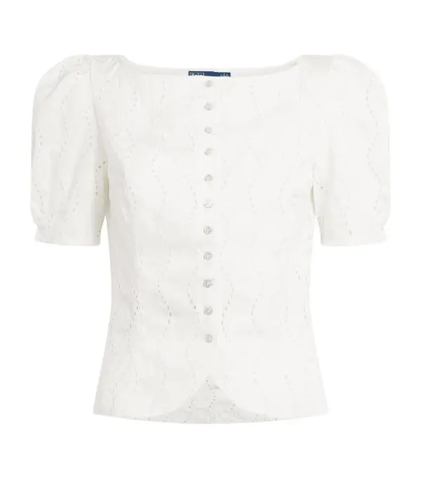 Polo Ralph Lauren Cotton Eyelet Puff Sleeve Blouse
