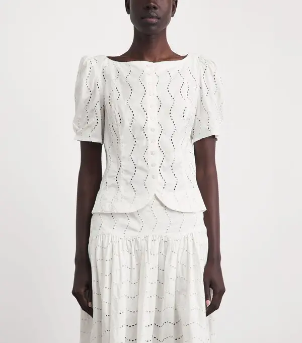 Polo Ralph Lauren Cotton Eyelet Puff Sleeve Blouse