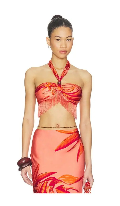 Rococo Sand Halterneck Fringe Top - Orange